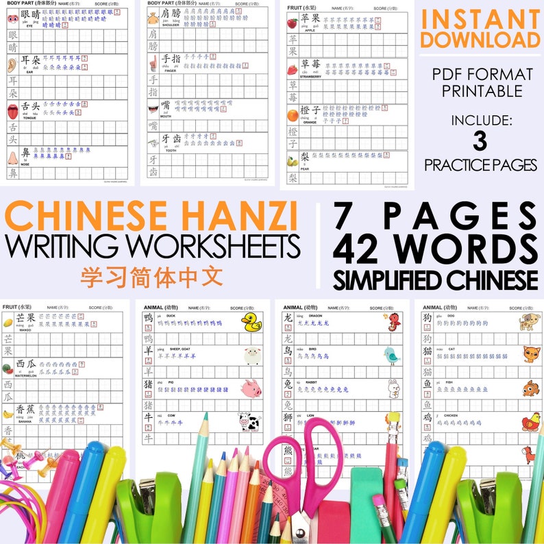 Chinese Hanzi Practice Worksheet With Complete Pinyin Step by Step ...