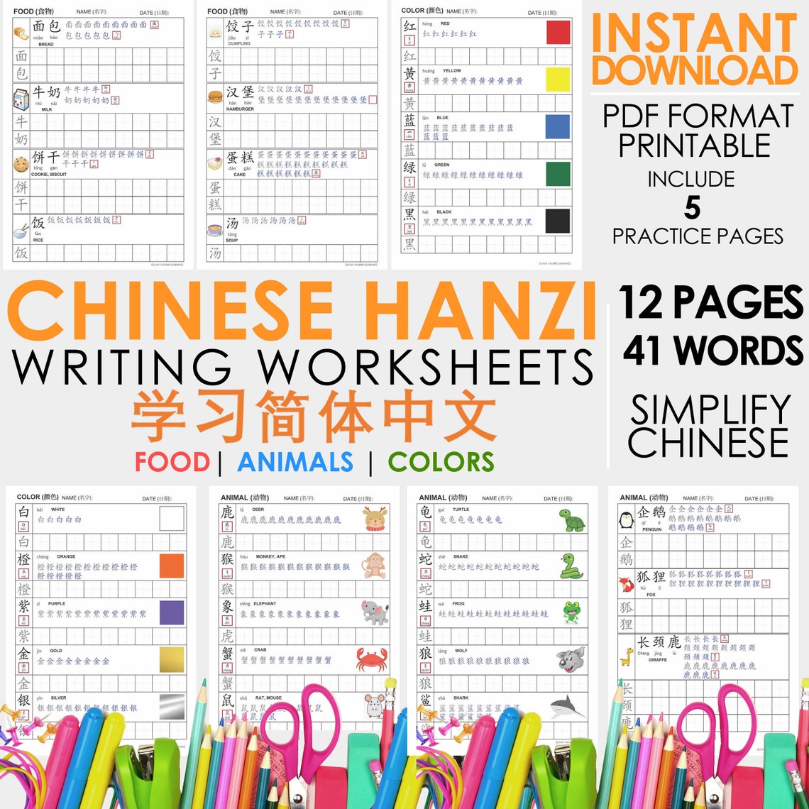 Chinese Hanzi Practice Worksheet With Complete Pinyin Step by Step ...