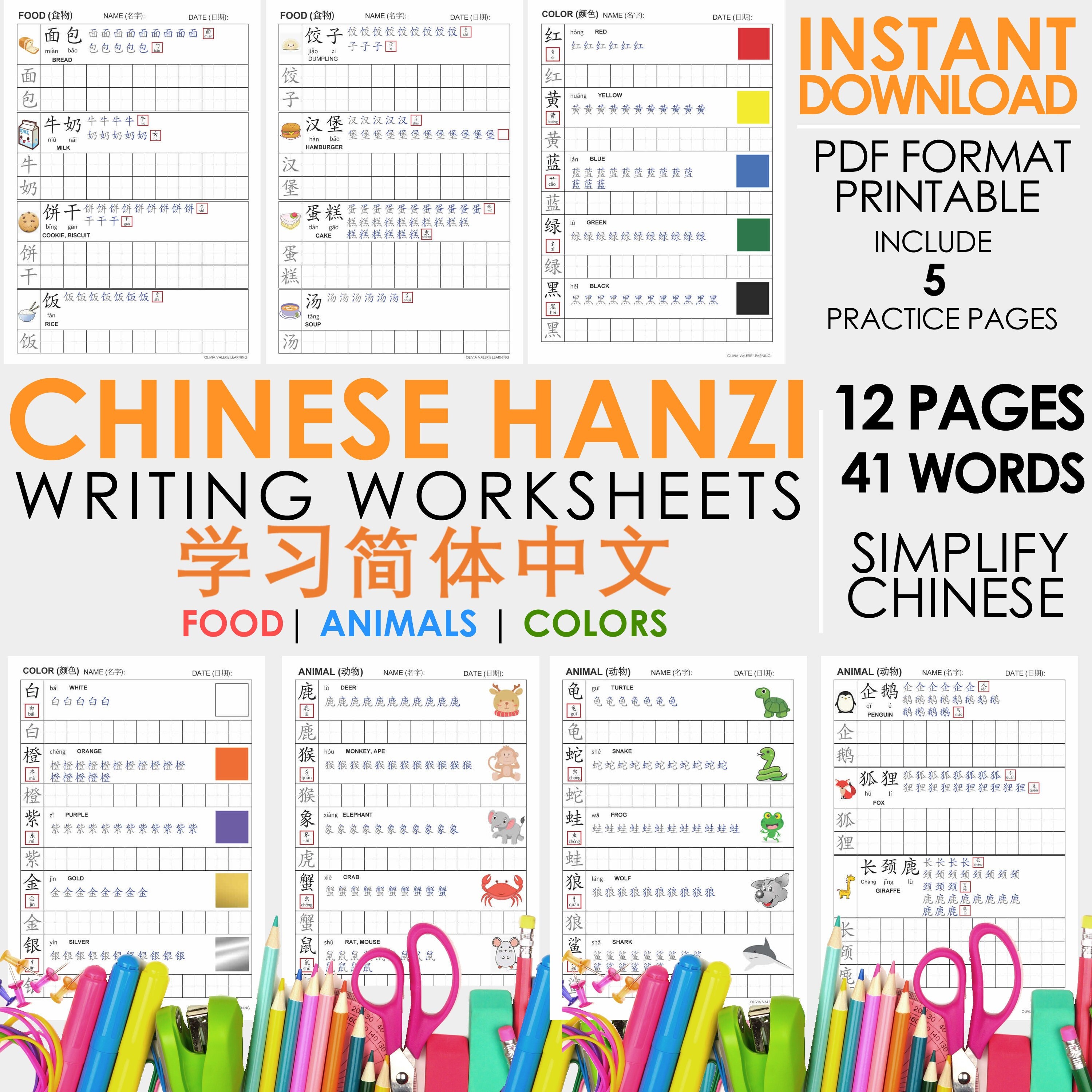 Chinese Hanzi Practice Worksheet With Complete Pinyin Step by | Etsy