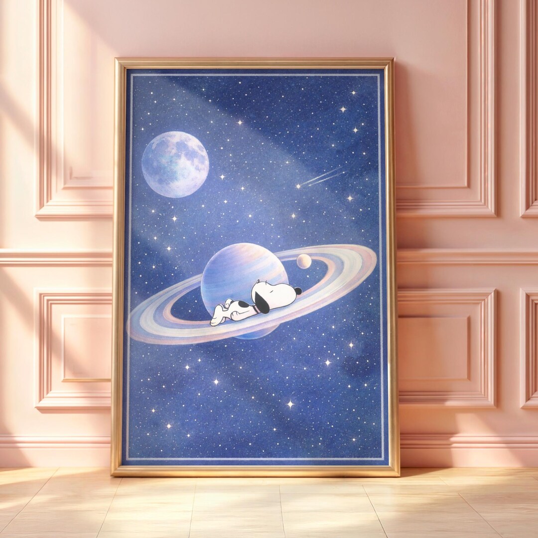 Snoopy Saturn Moon Wall Art, Dreamy Snoopy Space Poster, Inspired Night ...