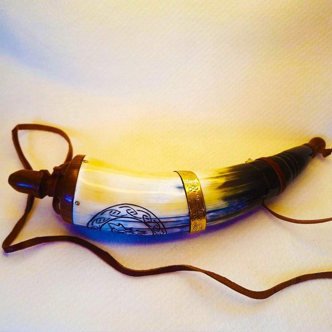 Buffalo Horn Powder Flask With Brass Fittings, Handmade Horn Flask ...