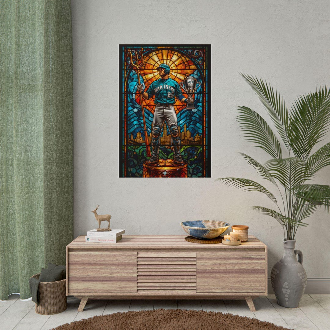 Wall Art Stained Glass Cal Raleigh Baseball Mvp Player Rolled Poster ...