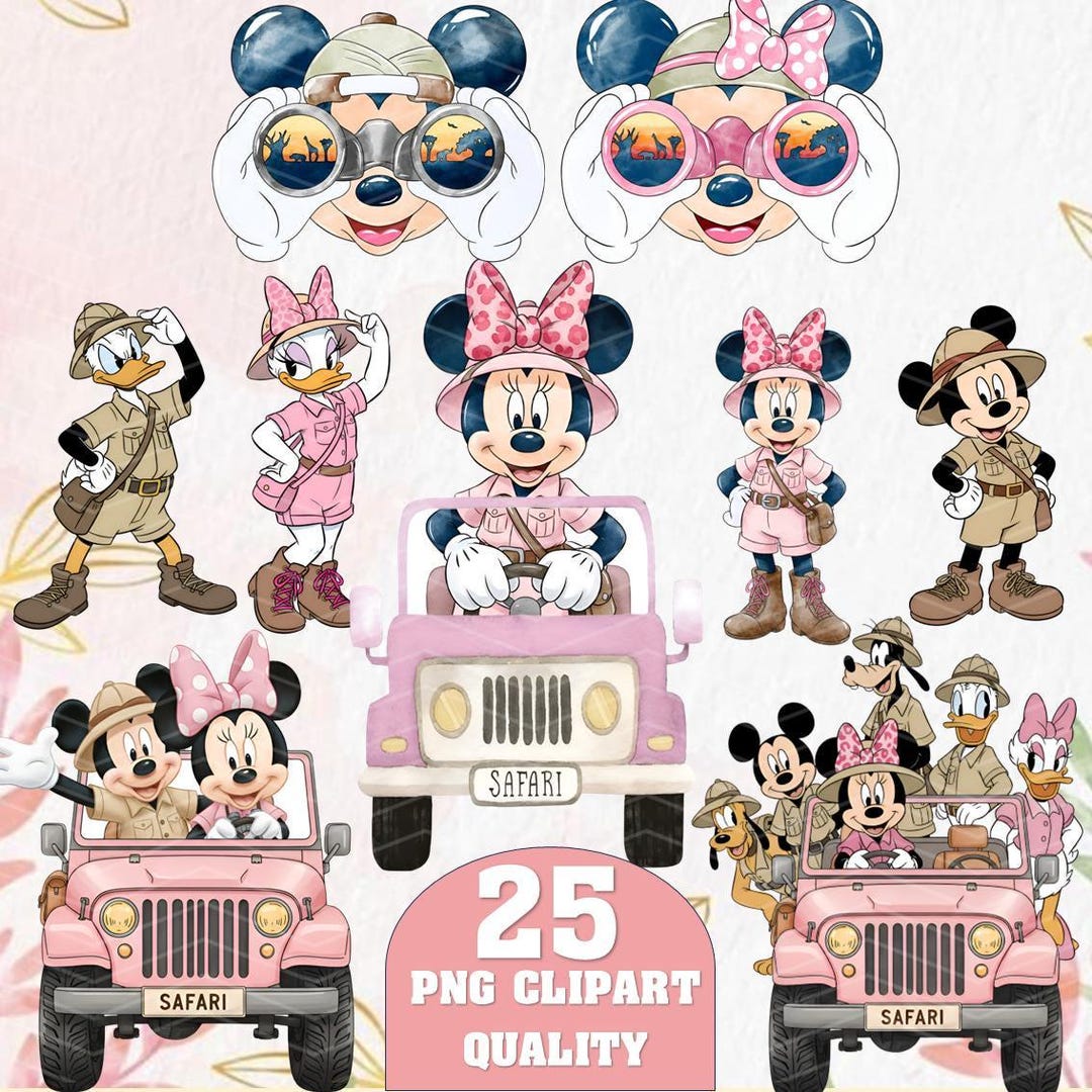 Minnie Safari Clipart Bundle, Pink Jeep, Family Vacation (digital ...