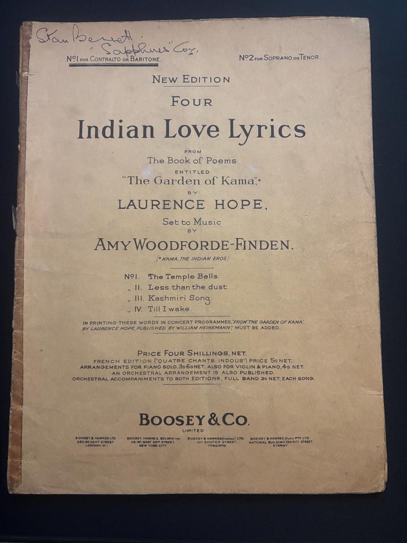 Four Indian Love Lyrics Amy Woodforde-finden - Edwardian Art Song ...