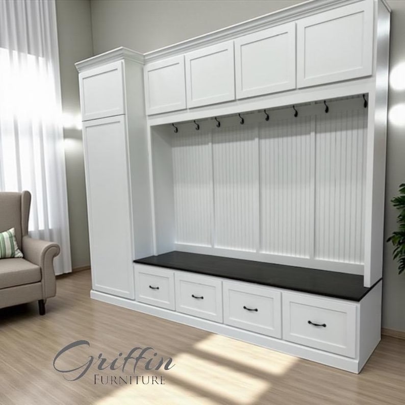 Jacksonville Custom Mudroom Bench With Shoe Storage: Entryway Hall Tree ...