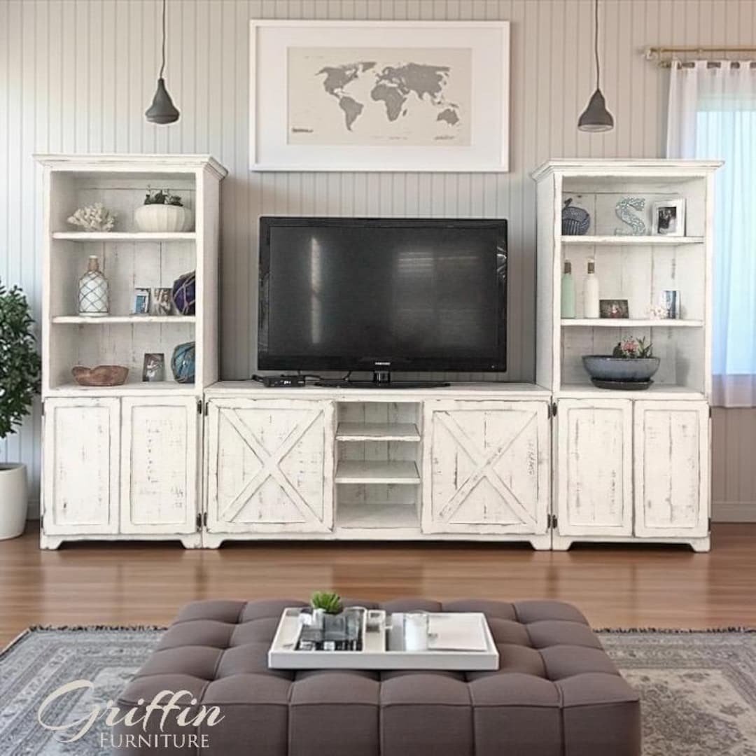 Bradenton Rustic Farmhouse Entertainment Center: Distressed Wood TV ...