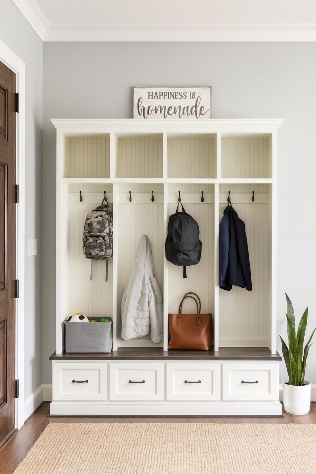 Merrick Hall Tree With Bench: Custom Entryway Organizer, Shoe Storage ...