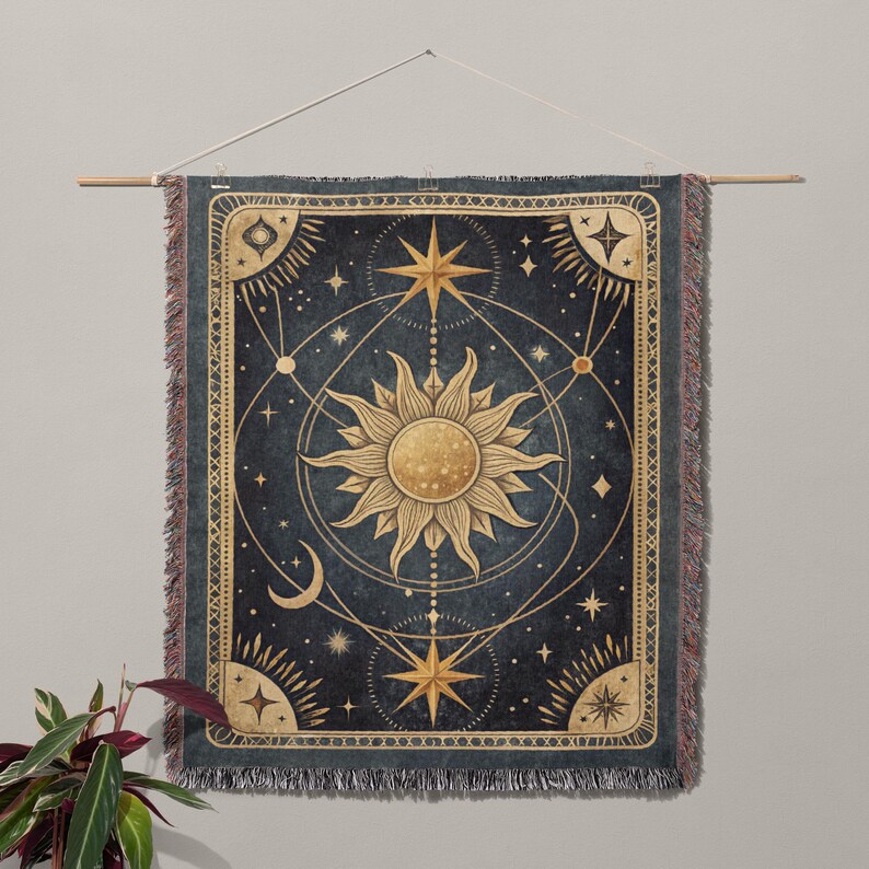 Celestial Solar Sigil Woven Blanket: Mystical Sun & Moon Art, Sacred ...