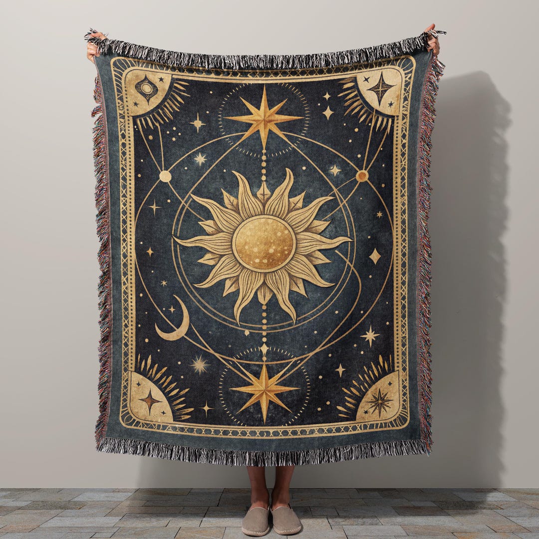 Celestial Solar Sigil Woven Blanket: Mystical Sun & Moon Art, Sacred ...