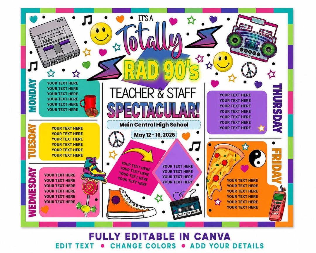 Retro 90s Teacher Appreciation Week Flyer Template, Editable Canva ...