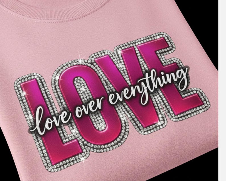 Love Over Everything Rhinestone PNG| Valentine Bling Shirt Design ...