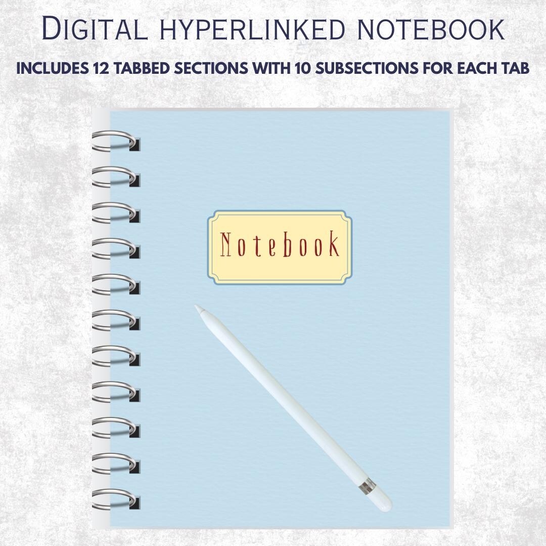 Sky Blue Hyperlinked Digital Notebook | 120 Pages | iPad Goodnotes ...