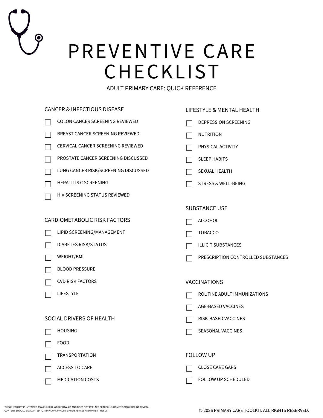 Primary Care Core Visit Toolkit | Preventive & Chronic Care Checklists ...
