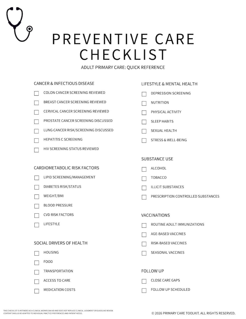 Primary Care Core Visit Toolkit | Preventive & Chronic Care Checklists ...