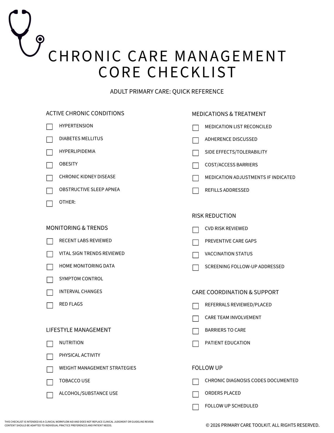 Chronic Care Core Checklist – Adult Primary Care | Clinical Workflow ...