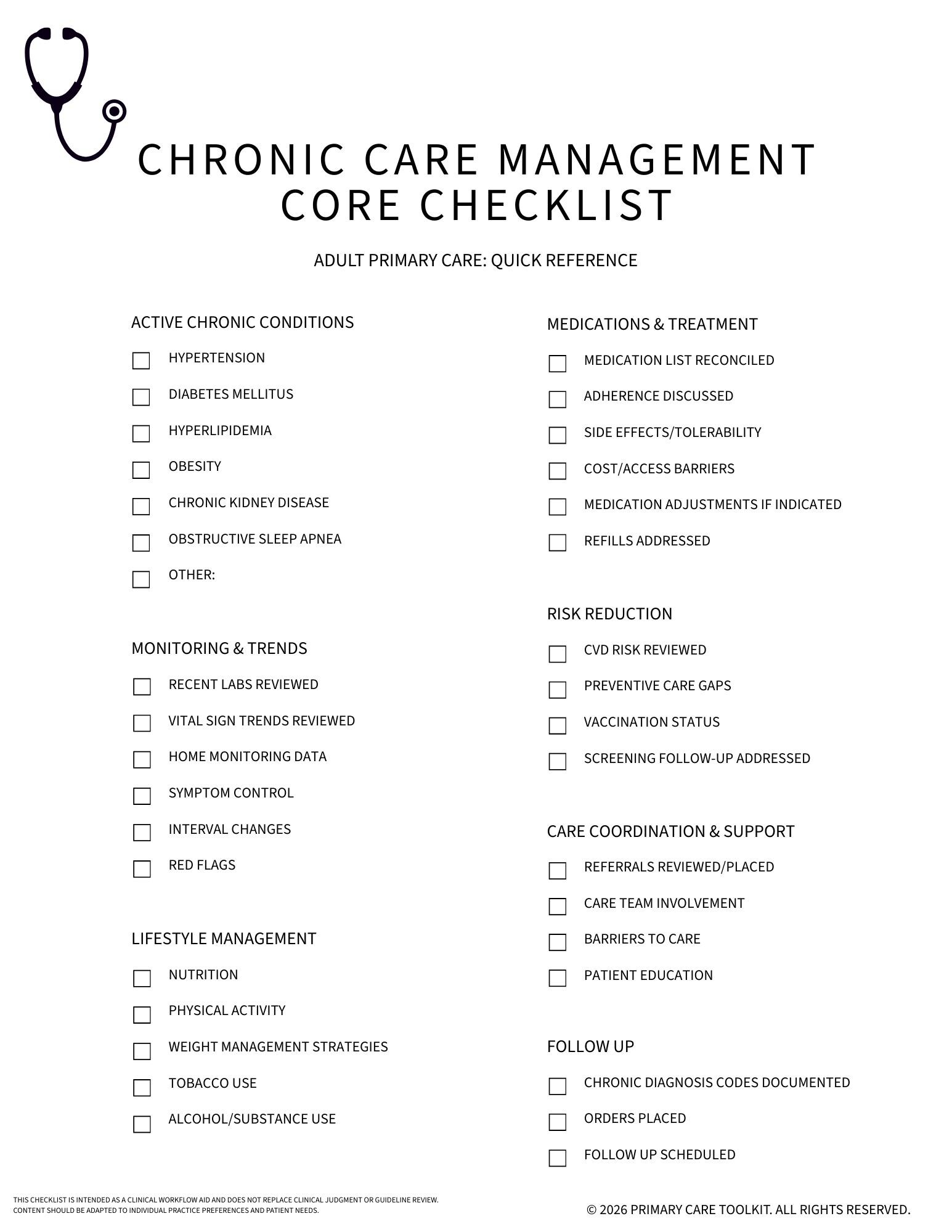 Chronic Care Core Checklist – Adult Primary Care | Clinical Workflow ...