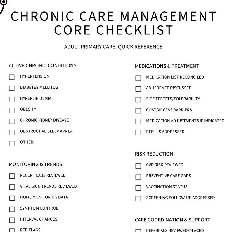 Chronic Care Core Checklist – Adult Primary Care | Clinical Workflow ...