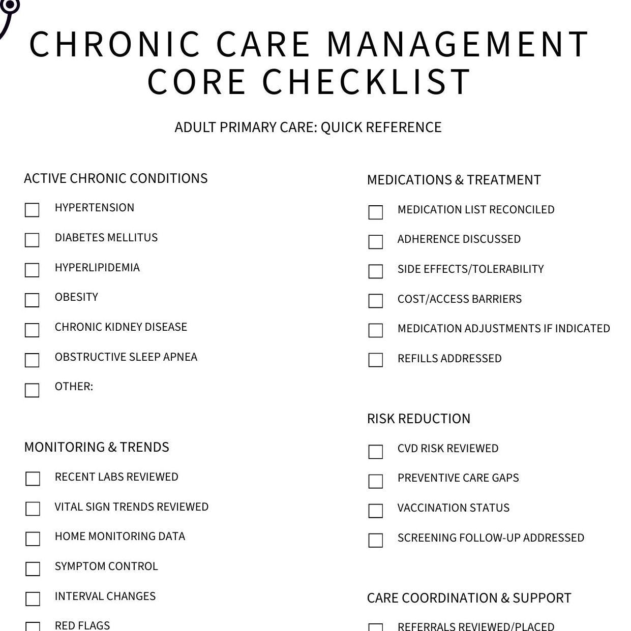 Chronic Care Core Checklist – Adult Primary Care | Clinical Workflow ...