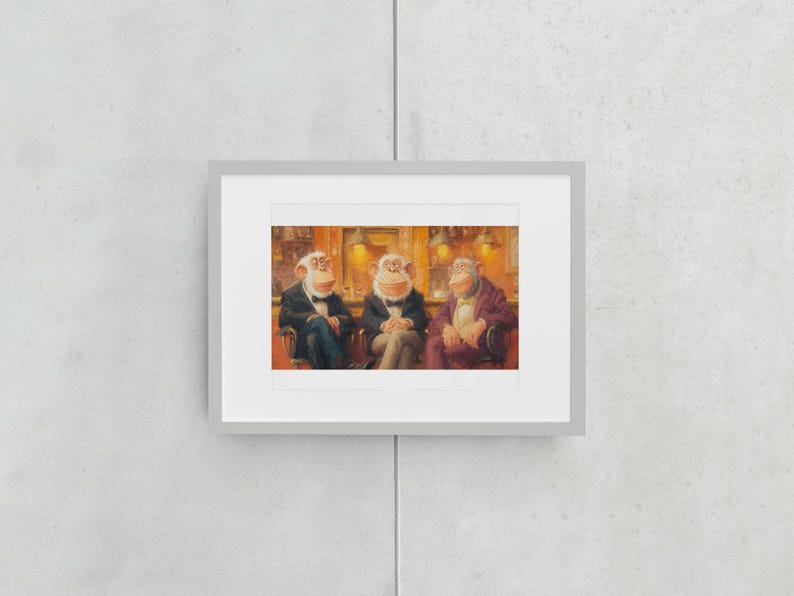 Three Wise Monkeys in a Cafe– Whimsical Art Print | Digital Wall Art Download - Etsy