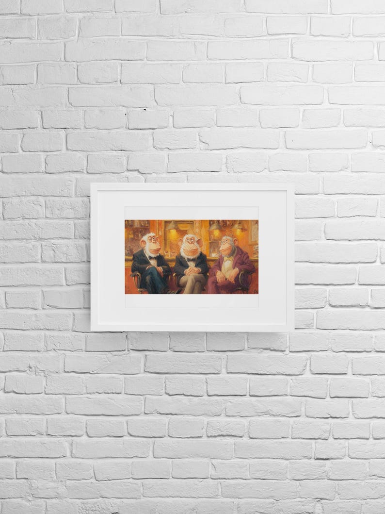 Three Wise Monkeys in a Cafe– Whimsical Art Print | Digital Wall Art Download - Etsy