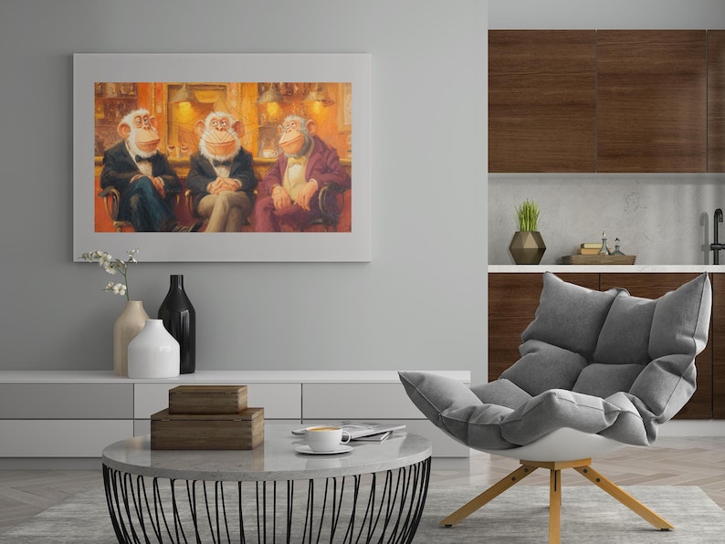 Three Wise Monkeys in a Cafe– Whimsical Art Print | Digital Wall Art Download - Etsy