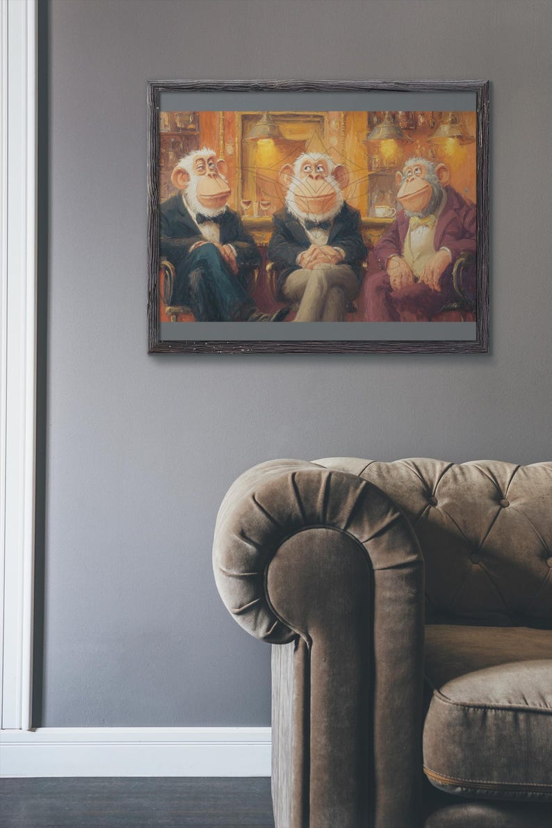 Three Wise Monkeys in a Cafe– Whimsical Art Print | Digital Wall Art Download - Etsy