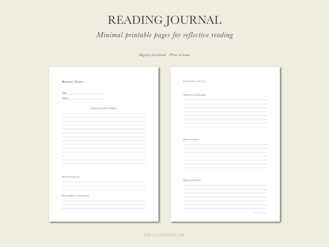 Reading Journal Printable | Minimal Reading Log & Reflection Pages | A4 ...