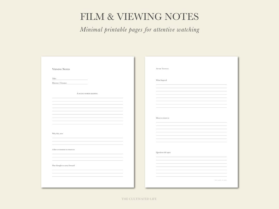 Film & Viewing Notes Printable | Minimal Notes Pages | A4 A5 US Letter ...