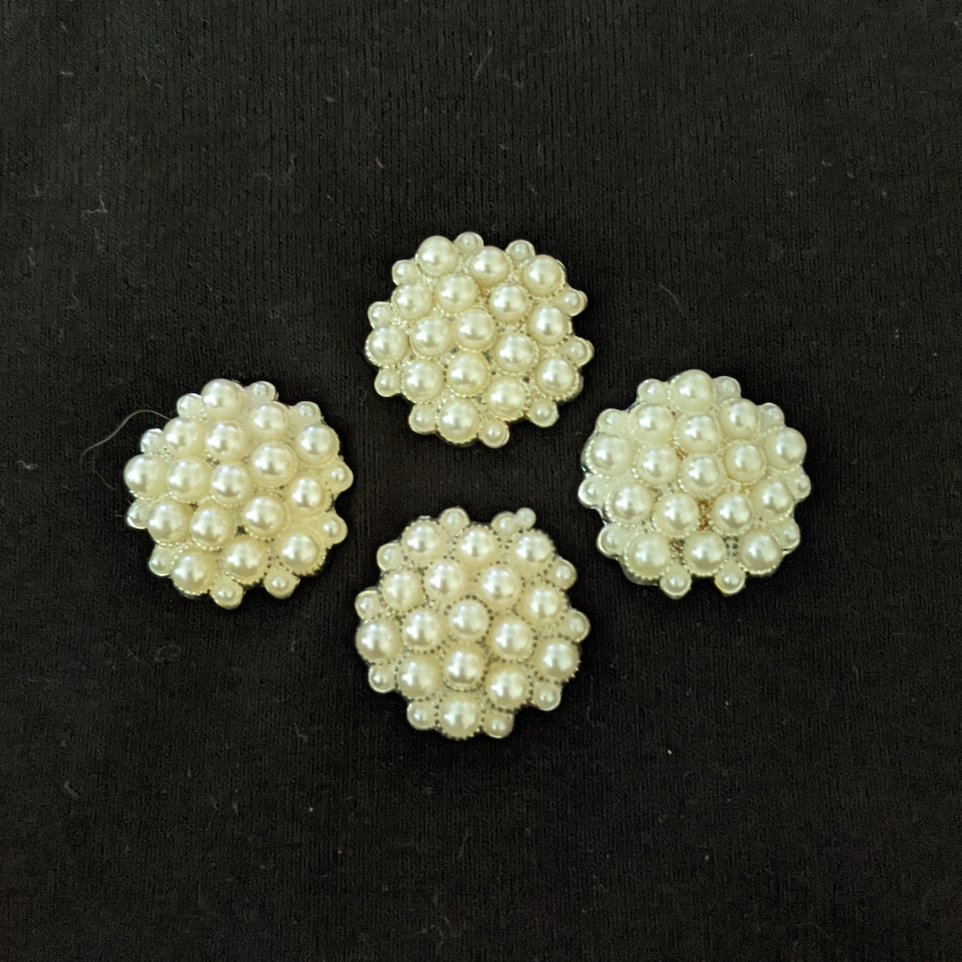 Pearl Cluster Round Embellishment Brooch Silver Metal Pearl Set of 4 ...