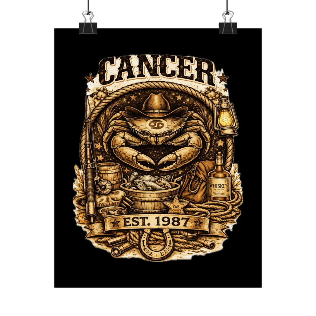 Cancer Zodiac Crab Matte Poster | Western Cowboy Astrological Design - Etsy