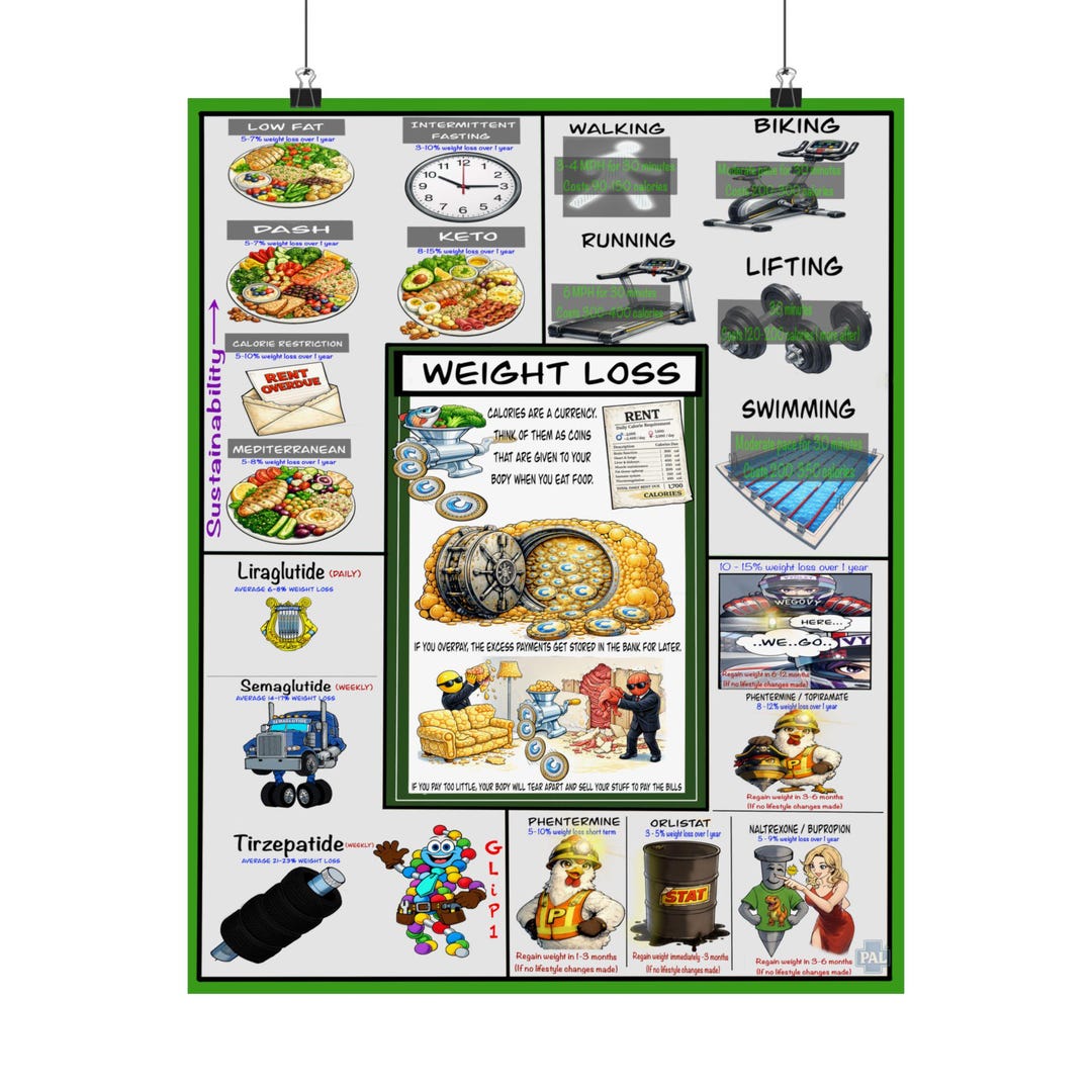 Weight Loss Visual Guide Poster | Medical Clinic Art, Calories, Diets ...