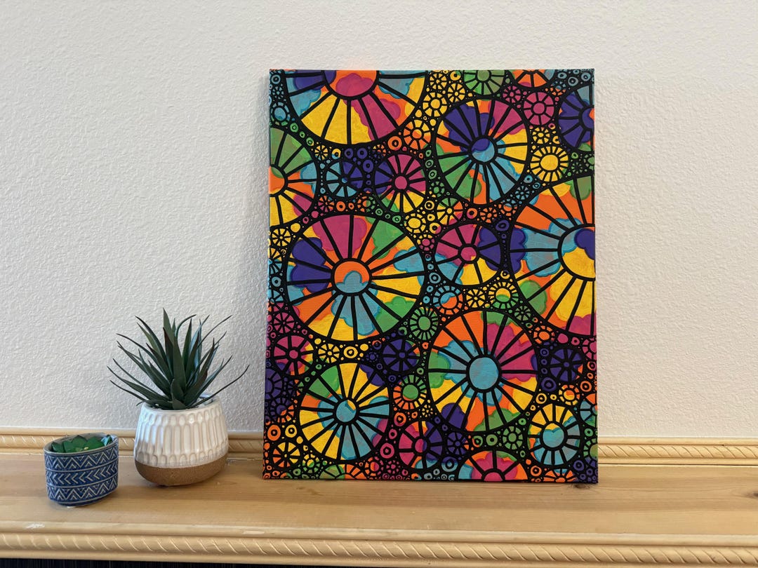 Rainbow Wheels Zentangle Design on Canvas 16x20 - Etsy