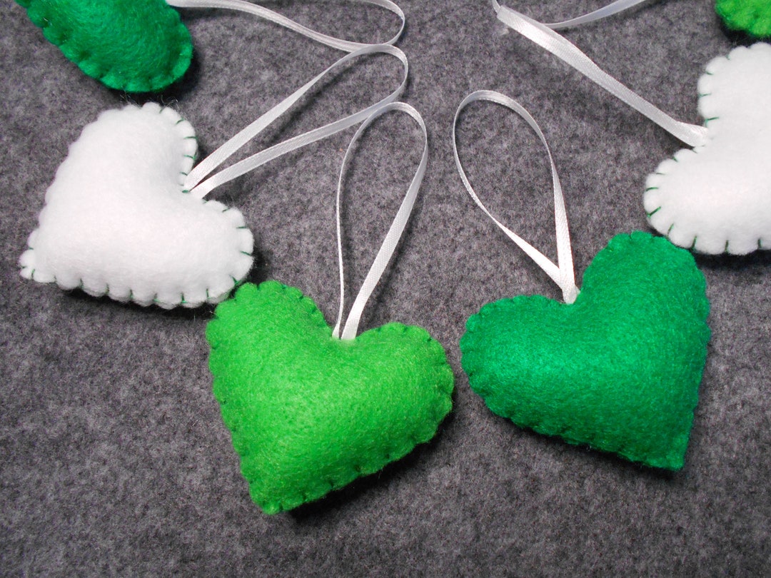 Green Heart Ornaments 10 Pc Green White Puffy Felt Ornaments St Pats ...