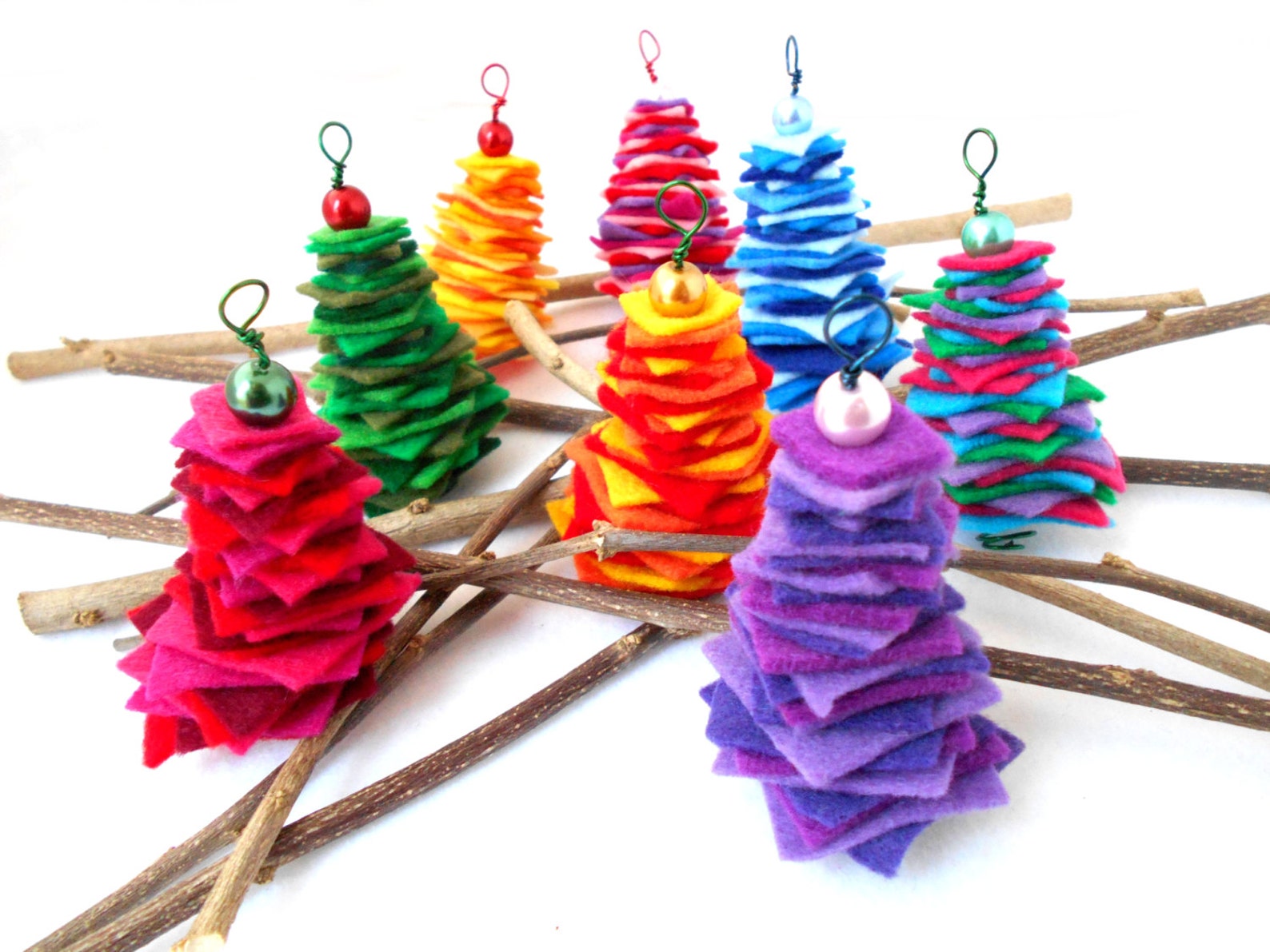 Rainbow Felt Trees 8 Pc Set Felt Tree Ornaments Felt Christmas - Etsy