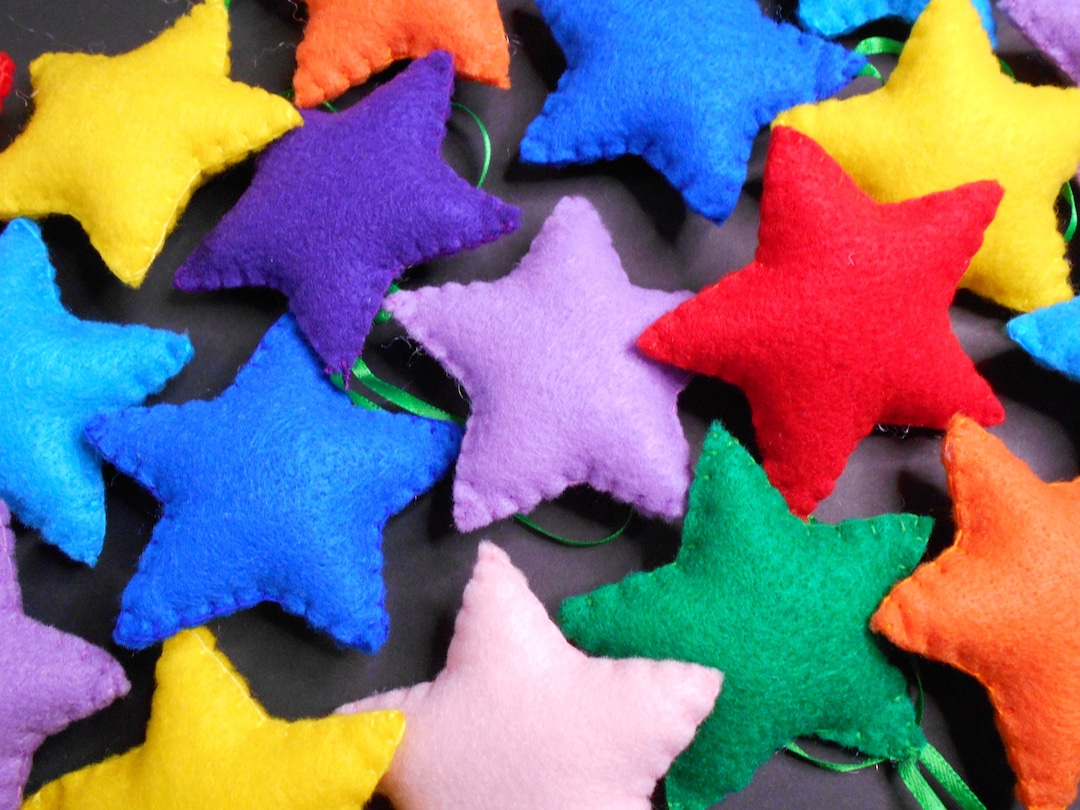 Puffy Star Felt Ornaments 10 Pc. Set Handmade Bowl Fillers Rainbow ...