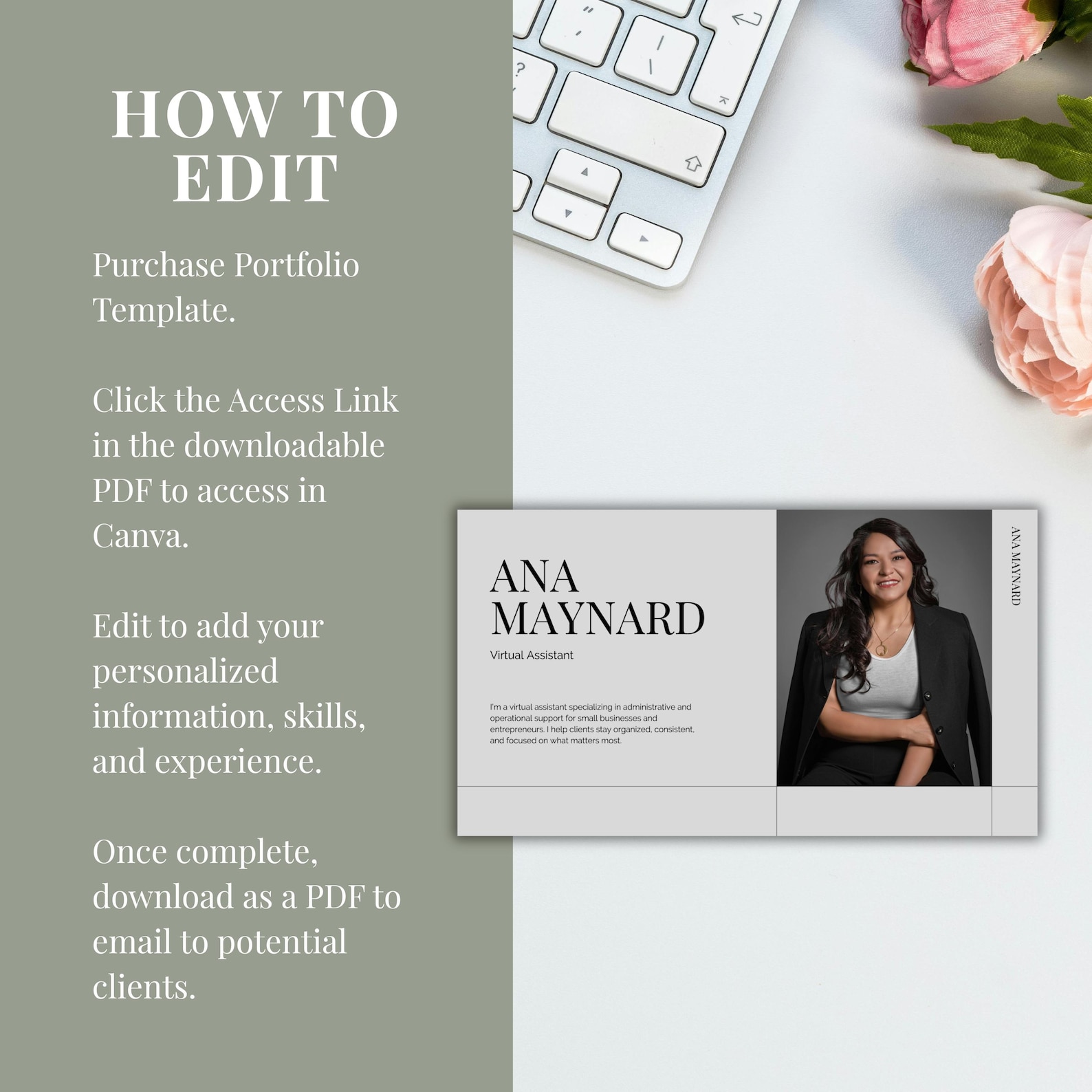 Virtual Assistant Portfolio Template, Editable, Professional Portfolio ...