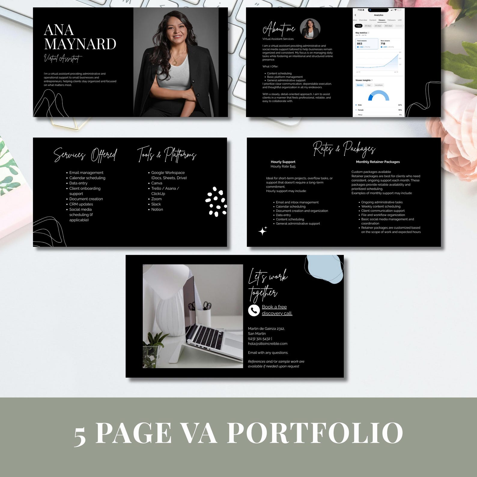 Virtual Assistant Portfolio Template, Black Edition, Editable ...