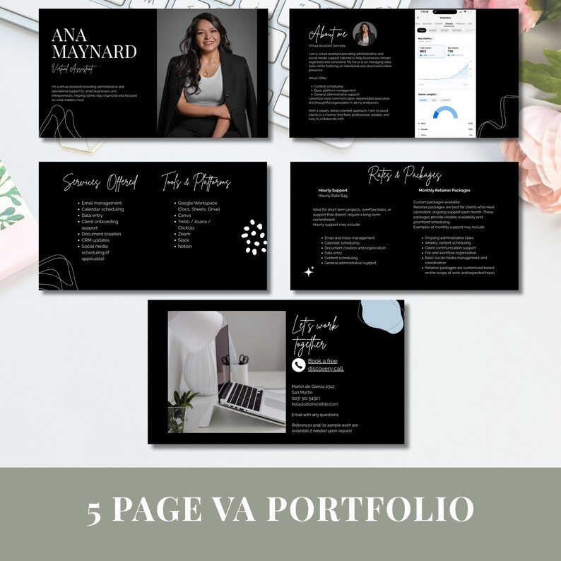Virtual Assistant Portfolio Template, Black Edition, Editable ...