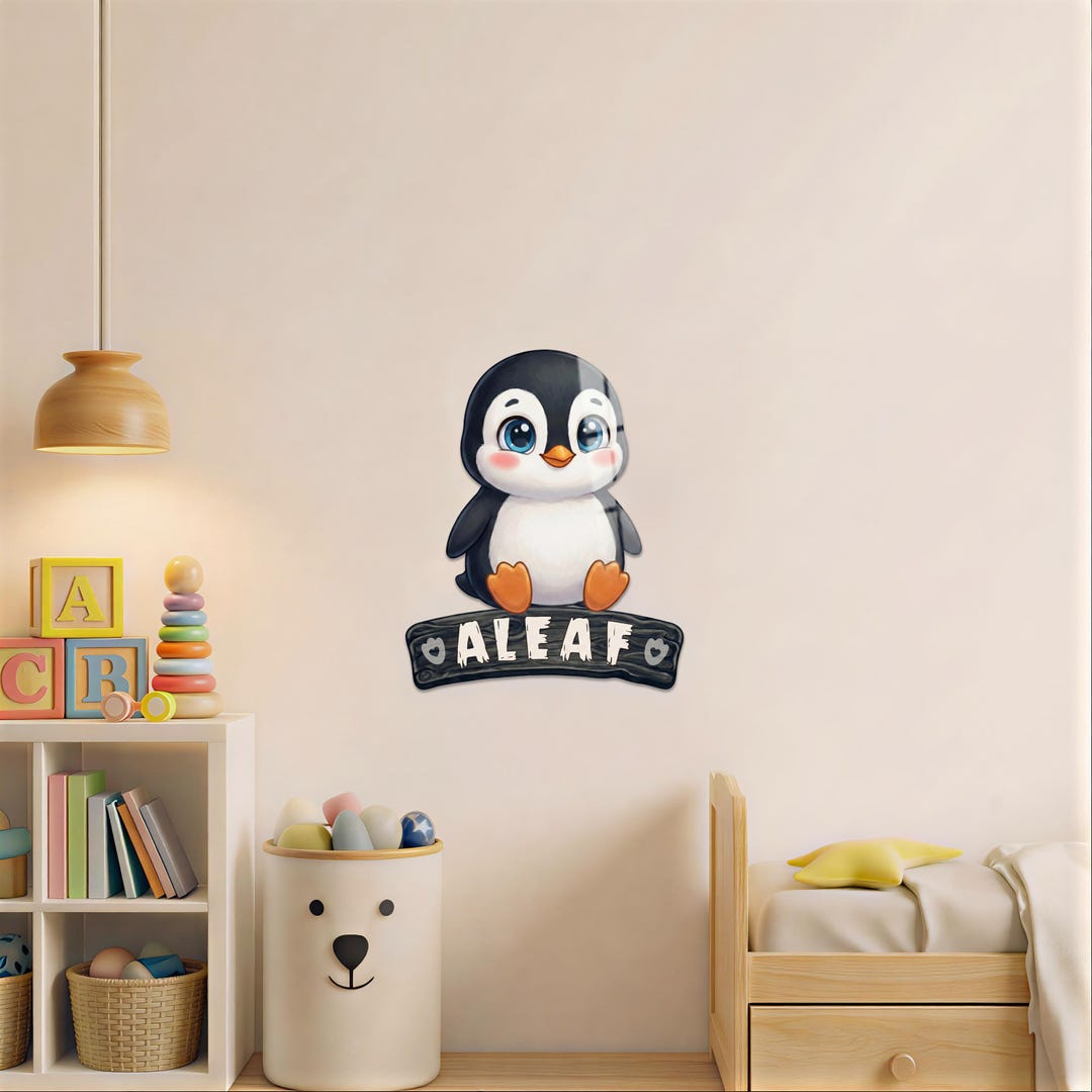 Personalized Penguin Name Plate, Custom Kids Room Decor, Peel and Stick ...