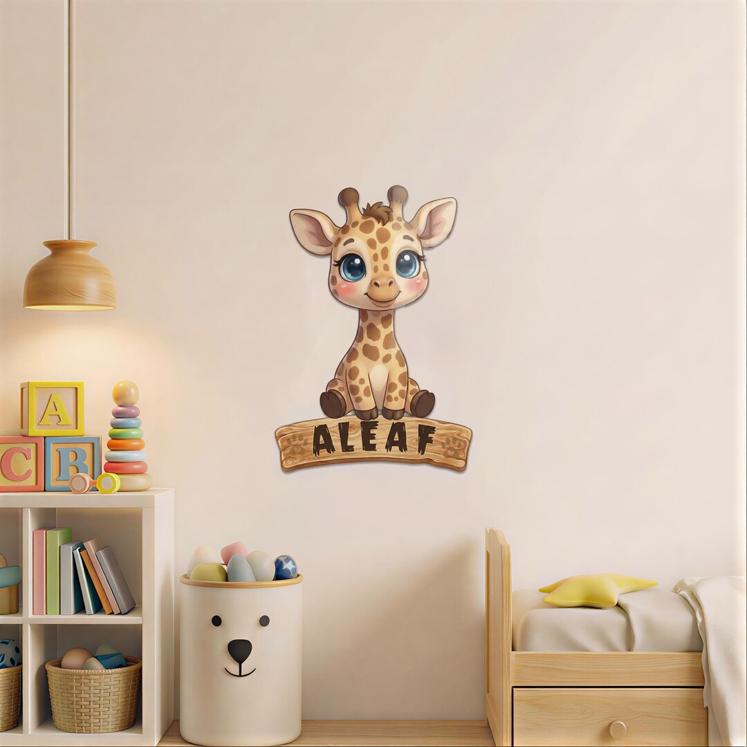 Personalized Giraffe Name Sign, Kids Room Decor, Peel and Stick, Custom ...