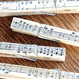 Decorative Clothespins, Hand Stamped, Magnetic Clips. Music Design ...