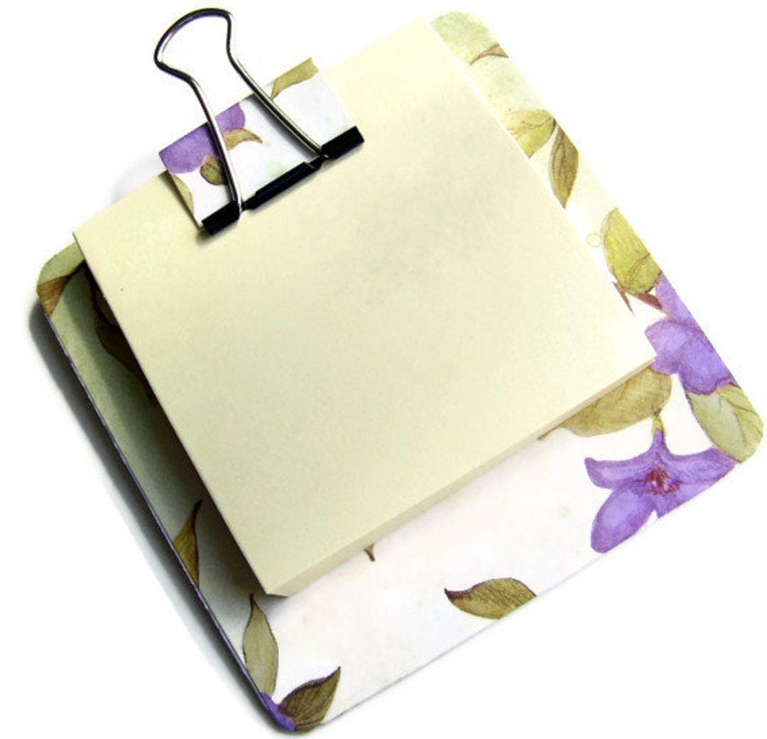 Sticky Note Holder Mini-clip Board, Magnetic Memo Holder Purple Floral ...