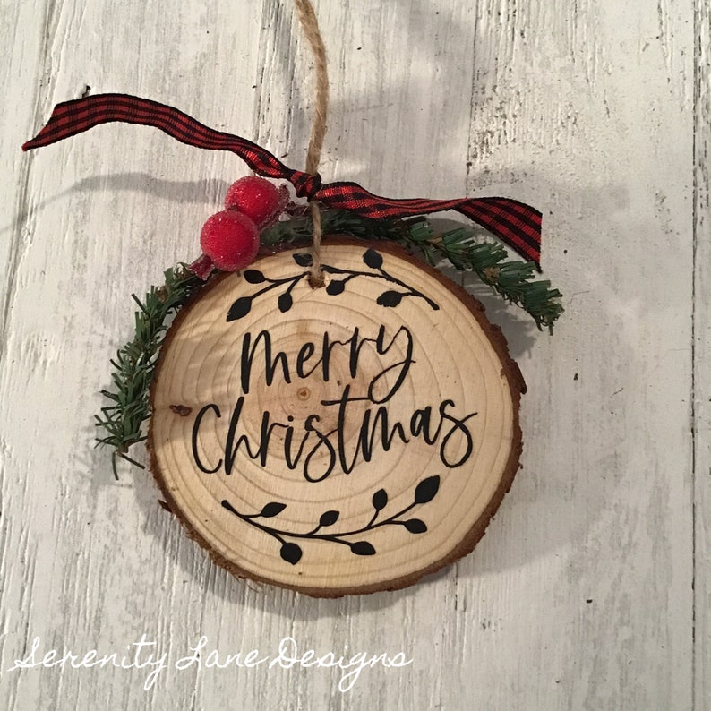 Holiday Words - Rustic Wood Round Slice Ornaments - Set - Etsy