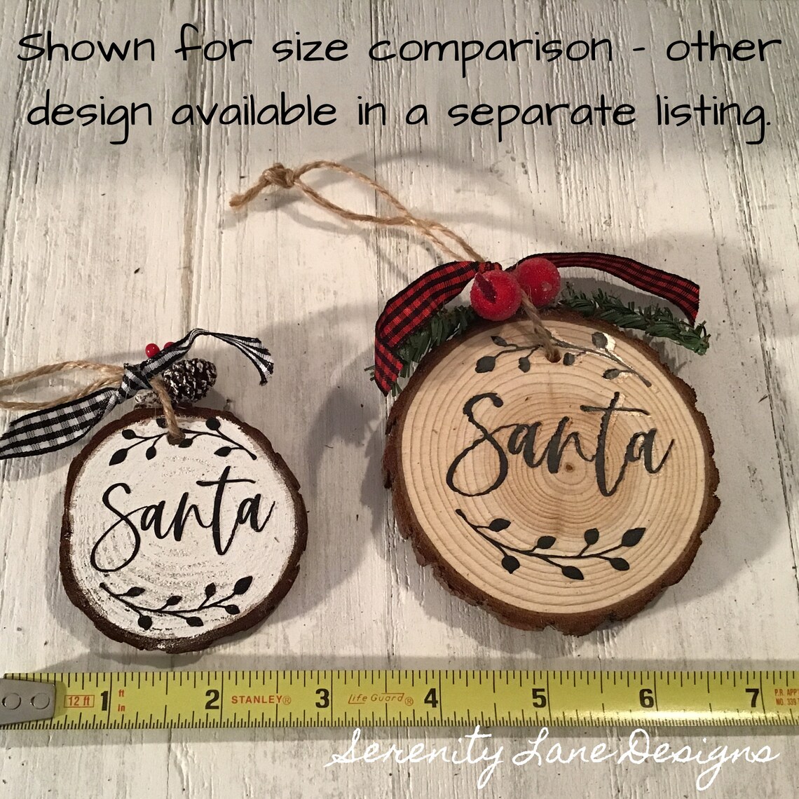 Holiday Words Rustic Wood Round Slice Ornaments Set or | Etsy