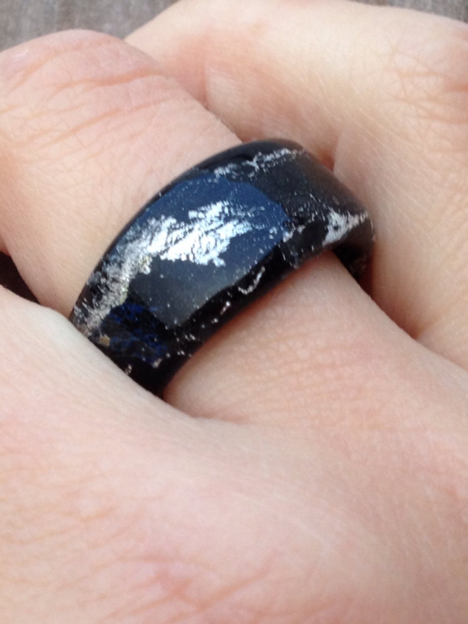 Glass Ring Lampwork Black Glass With Silver Foil. Handmade by Renske ...