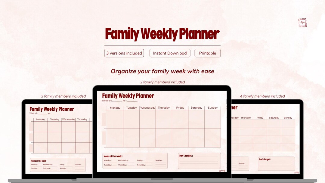 Printable Family Weekly Planner | Family Organization | Meal Planner ...
