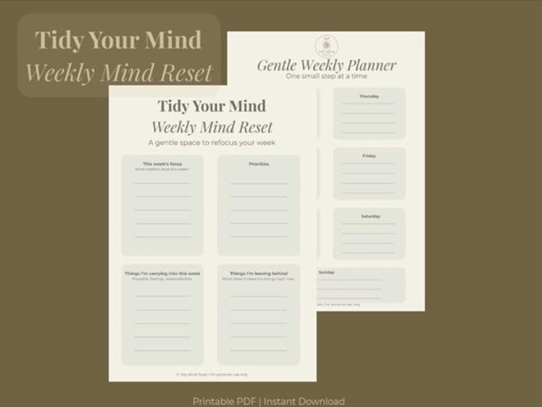 Weekly Mind Reset Printable | Gentle Planner & Reflection (PDF Download ...