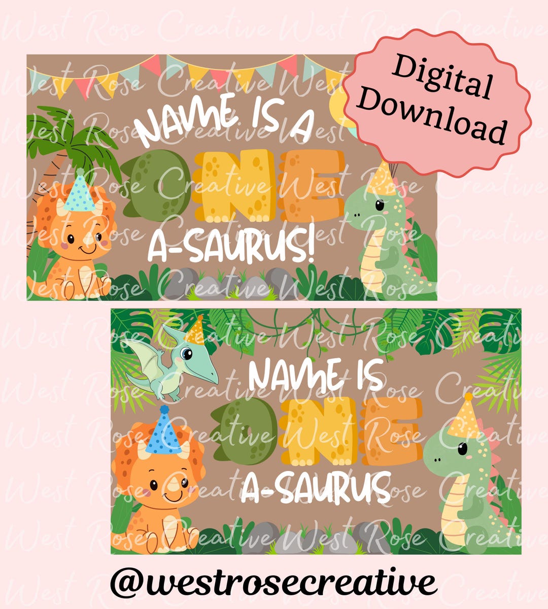 One A-saurus Dinosaur Banner Template Bundle | 36x60 DIY Banner| Canva ...