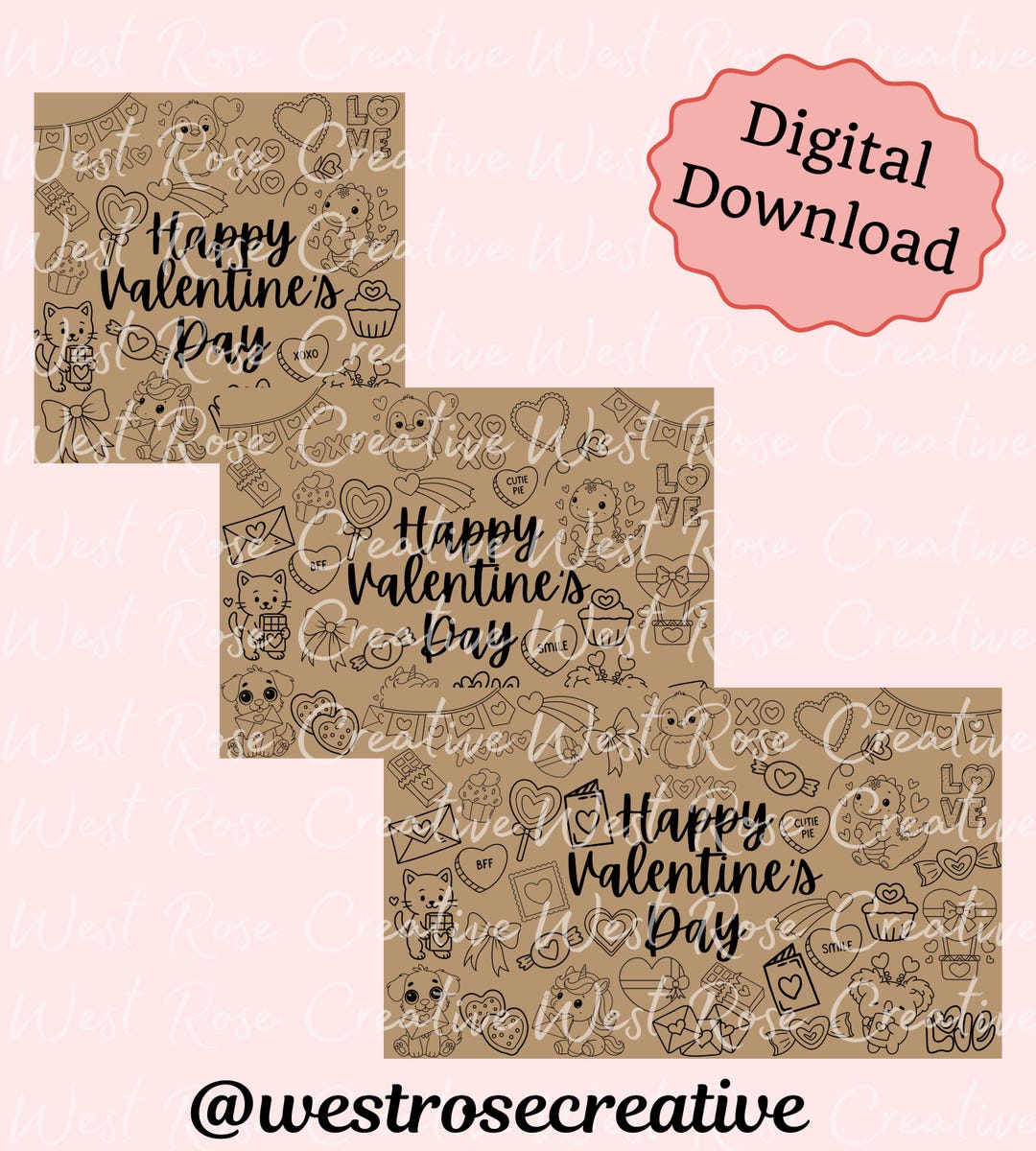 Valentine's Day Coloring Banner Bundle Template | 3 Sizes | Editable ...
