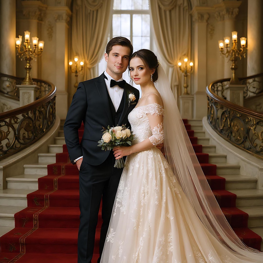 Formal Wedding Portrait From Photo, Bride and Groom Gift, Newlywed Art ...